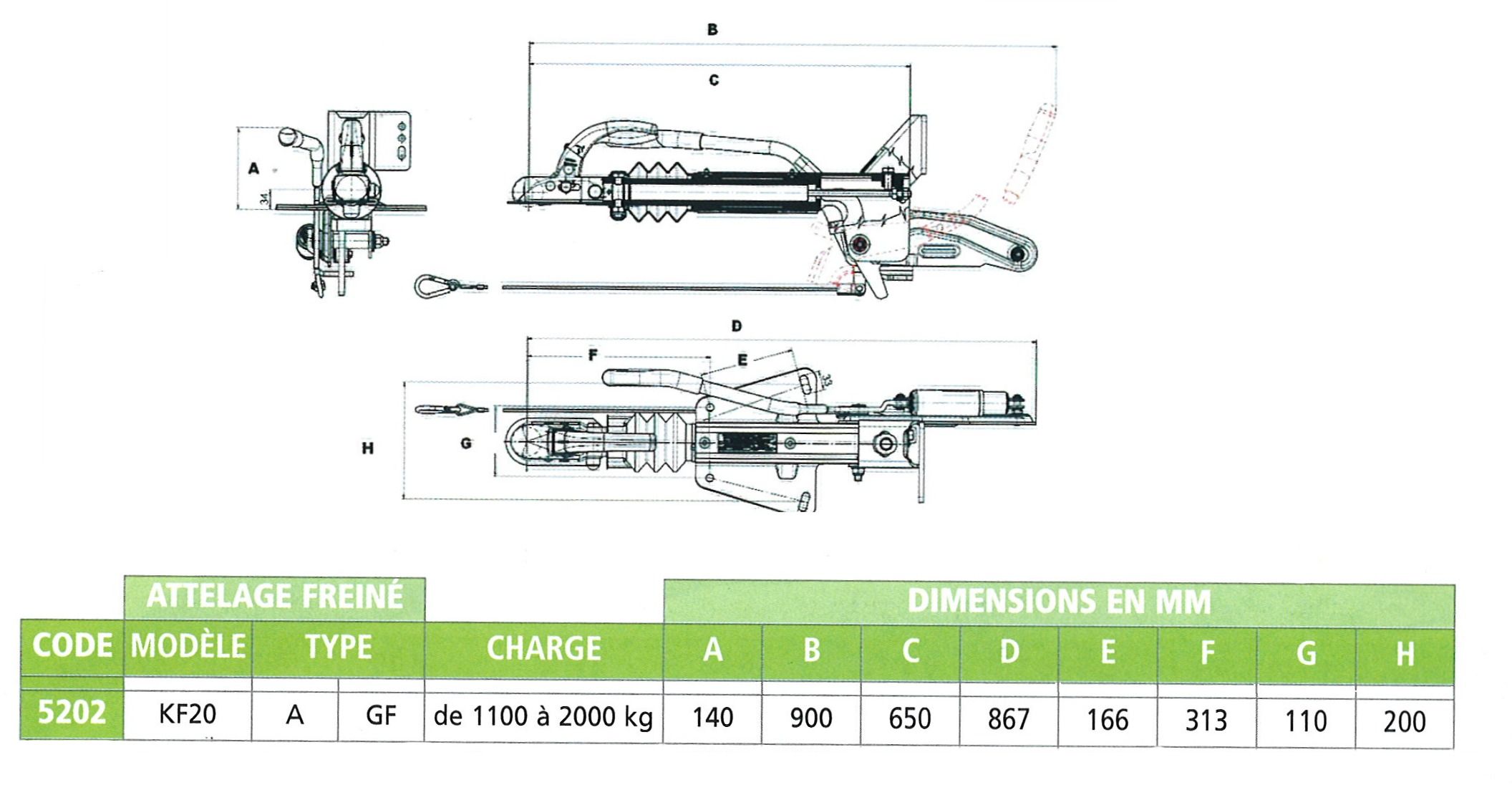 Tête d'attelage freinée pour remorque, Knott KF20 - Accessoire Remorque