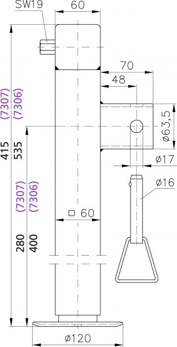 Béquille tube carré - Rabattable avec écrou 19 - Hauteur 40 cm ...