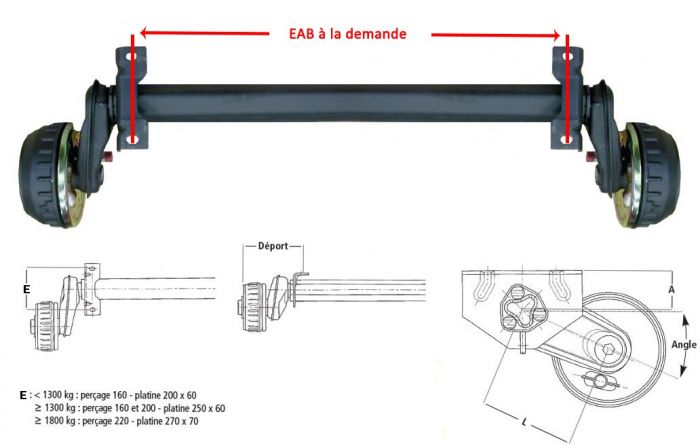Essieu freiné ALKO, 1800kg, 5T140, EAB à la demande - Accessoire Remorque